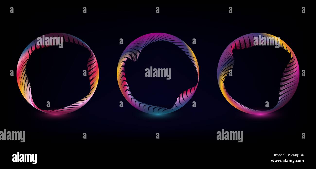 Abstract futuristic line round shape set pattern with mesh pattern ...