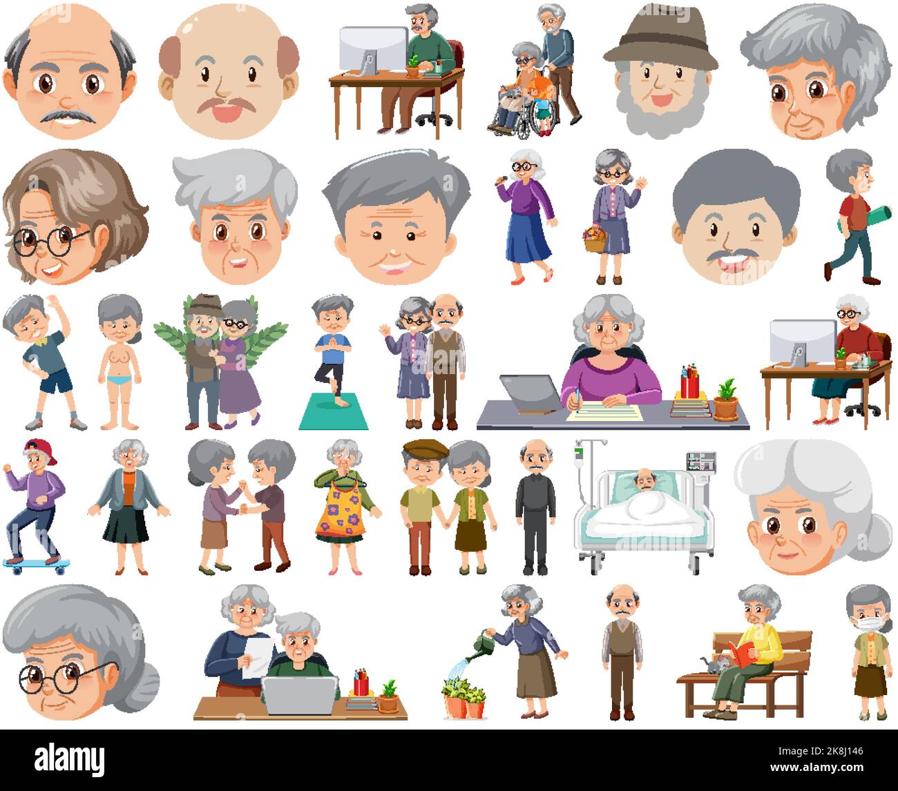 Collection of elderly people icons illustration Stock Vector Image ...