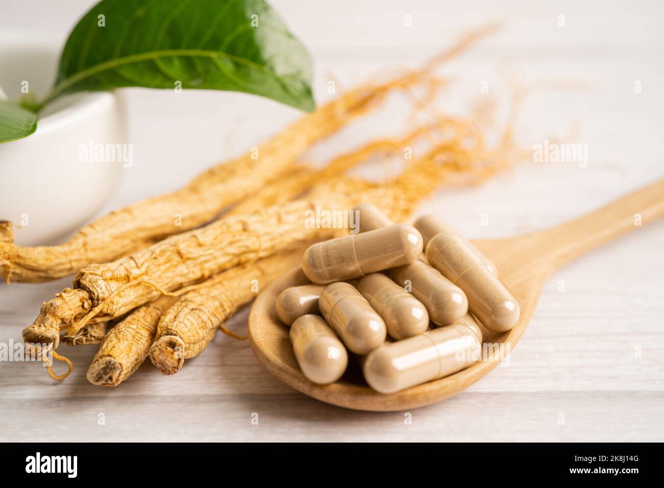 Ginseng, dried vegetable herb. Healthy food famous export food in Korea ...