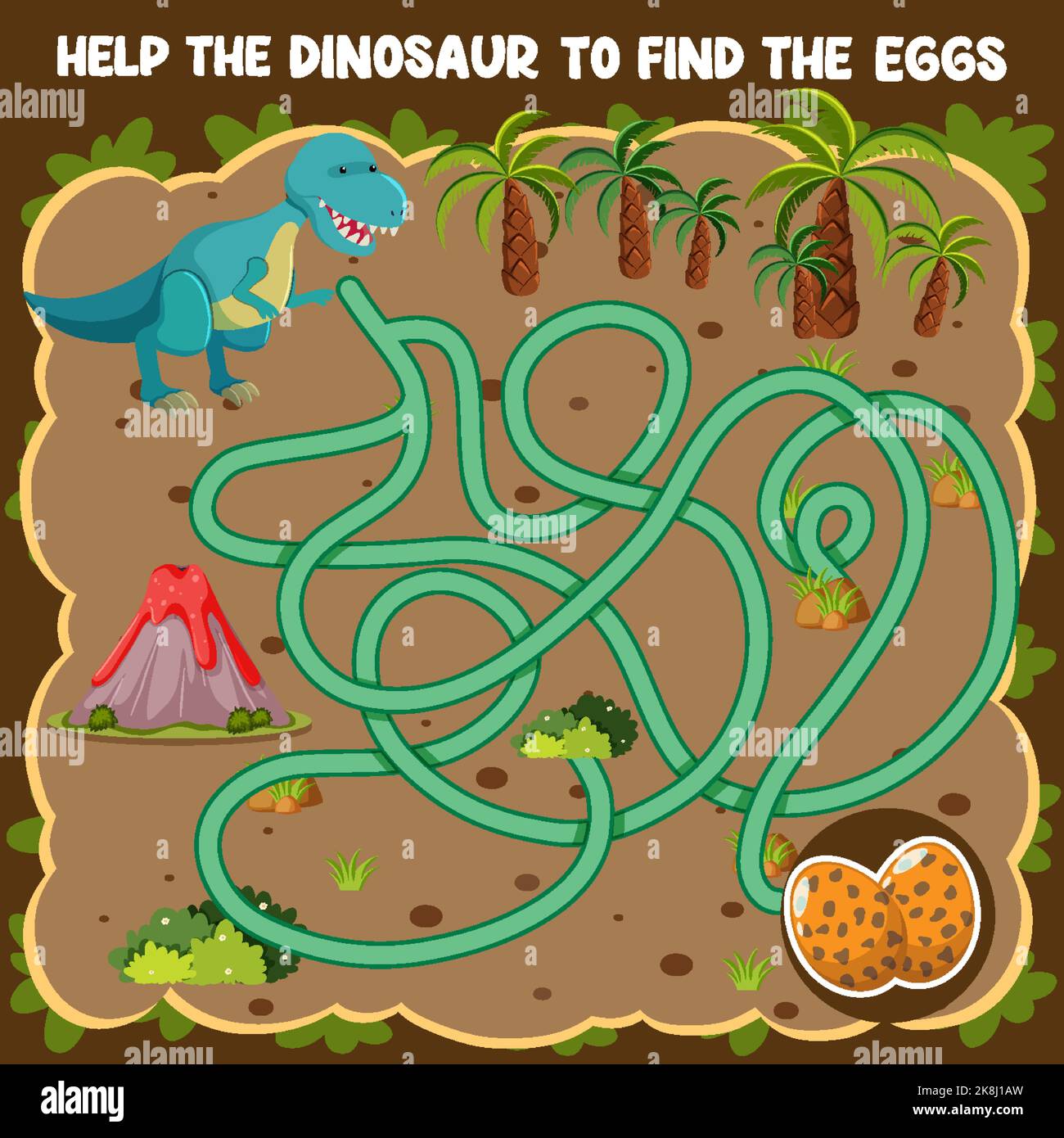 Maze game template in dinosaur theme for kids illustration Stock Vector ...