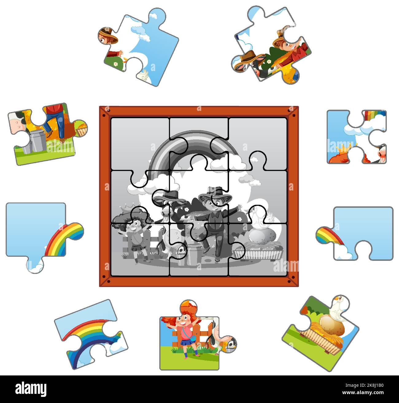 Farm characters photo puzzle game template illustration Stock Vector ...