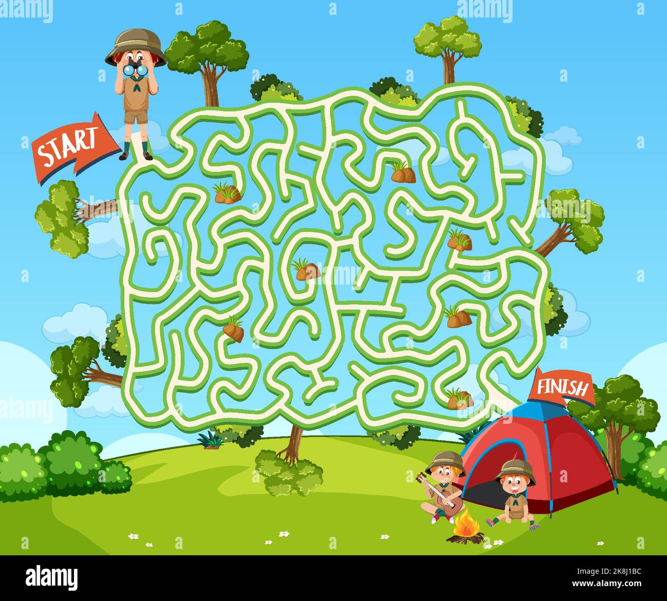 Maze game template in camping theme for kids illustration Stock Vector ...