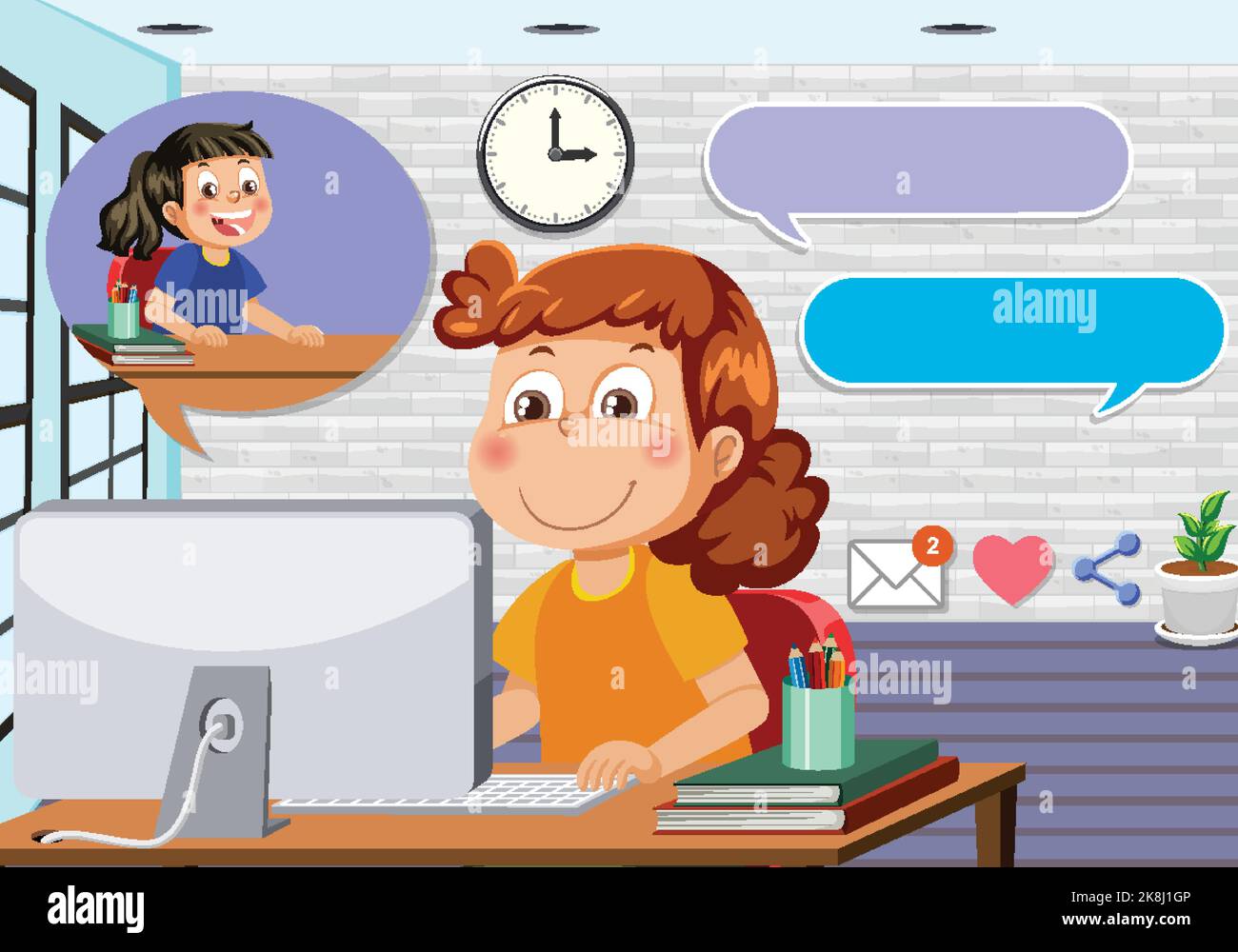 A girl using computer cartoon illustration Stock Vector Image & Art - Alamy