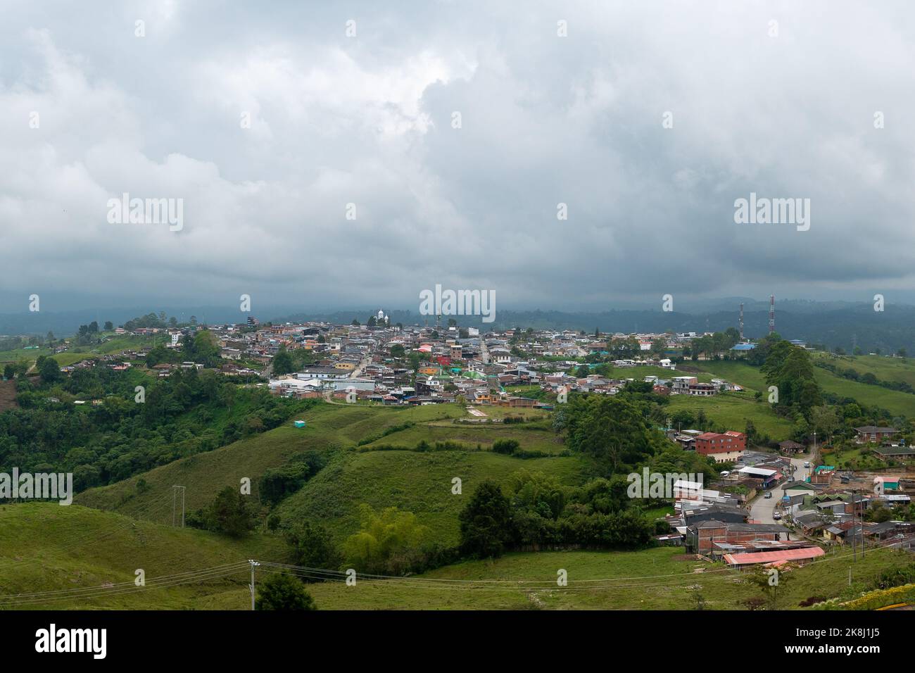 View of the City of Filandia, Quindio with Many Green Fields Around it ...