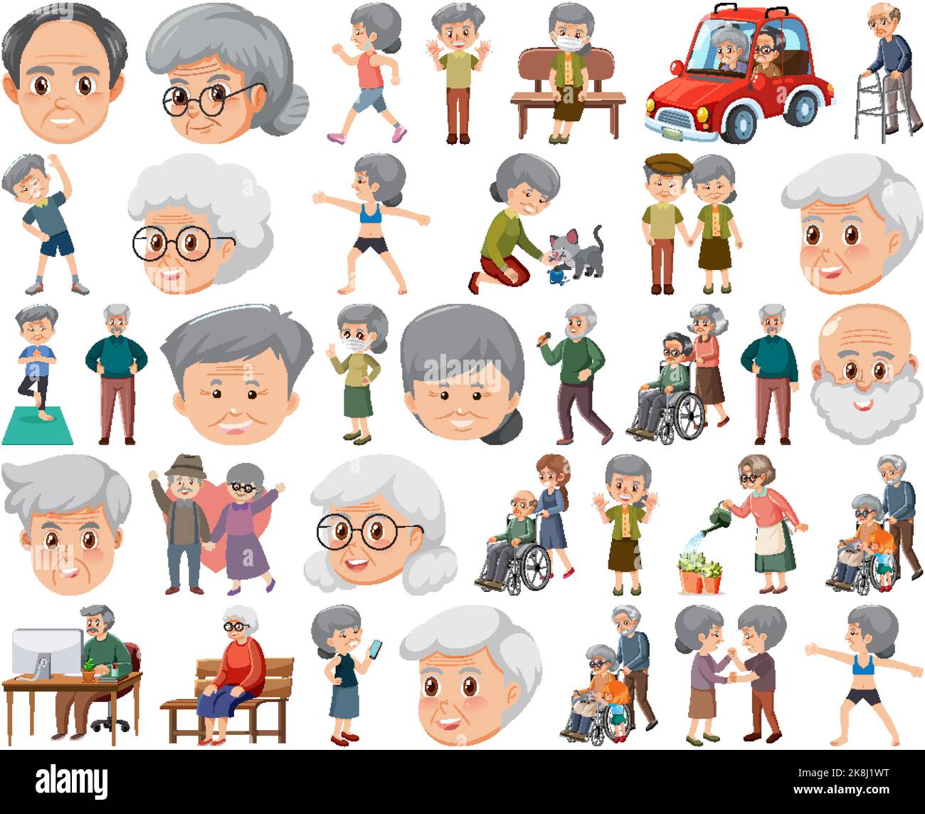 Collection of elderly people icons illustration Stock Vector Image ...