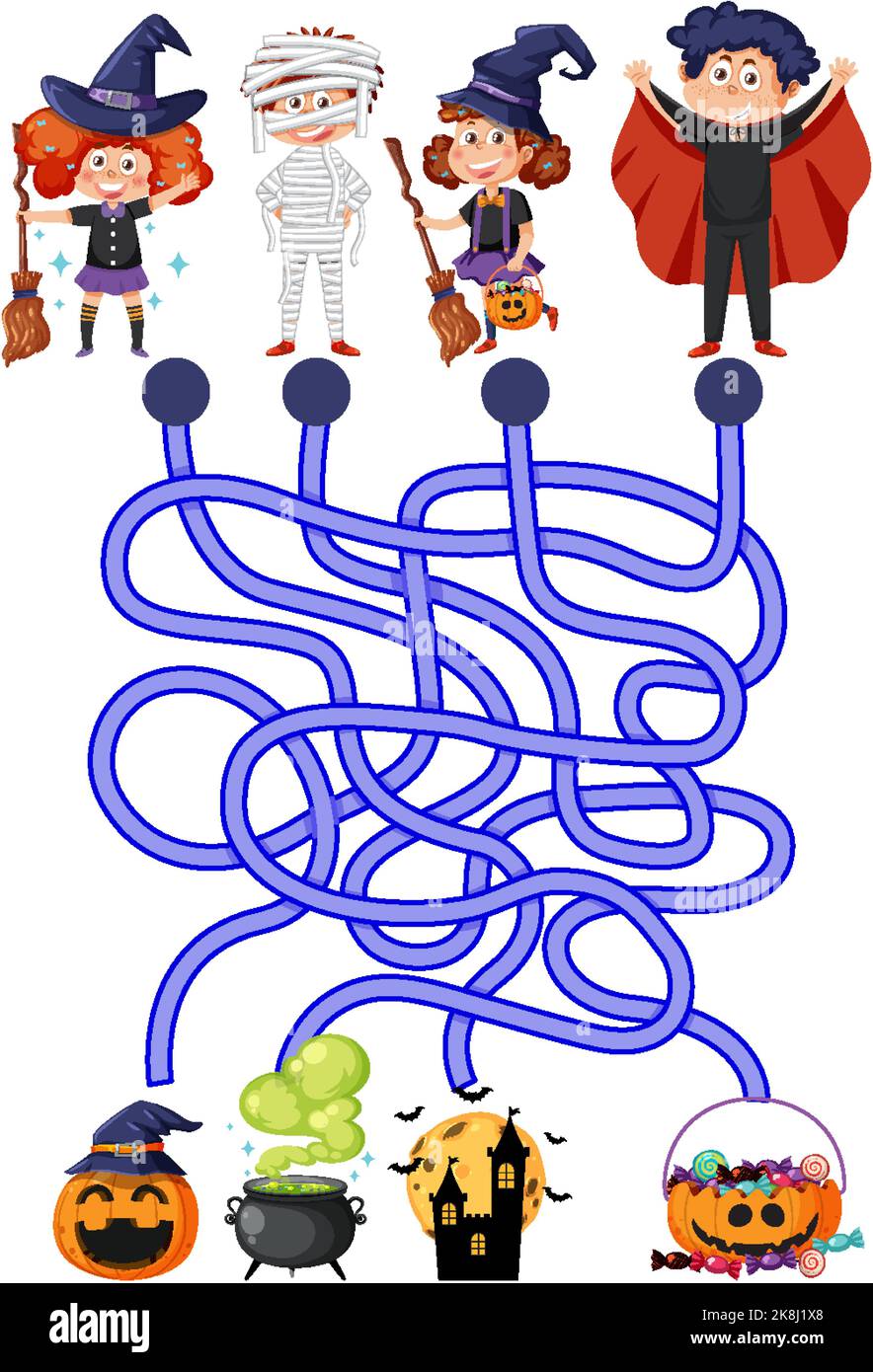 Maze game template in Halloween theme for kids illustration Stock ...
