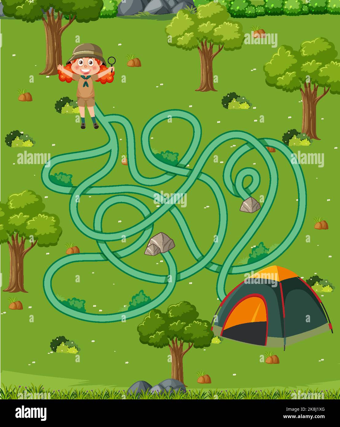 Maze game template in camping theme for kids illustration Stock Vector ...