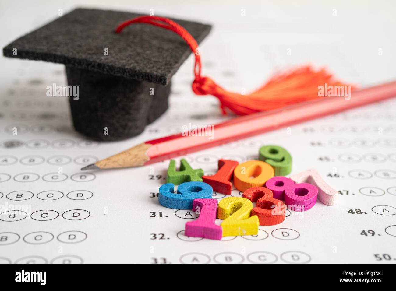 Math Number colorful with graduation hat and pencil on Answer sheet ...