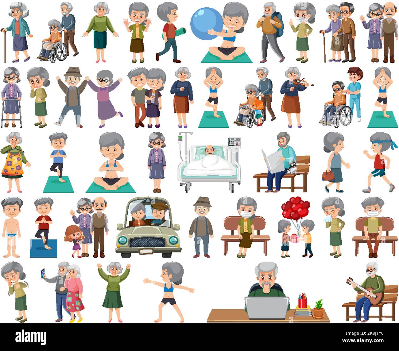 Collection of elderly people icons illustration Stock Vector Image ...
