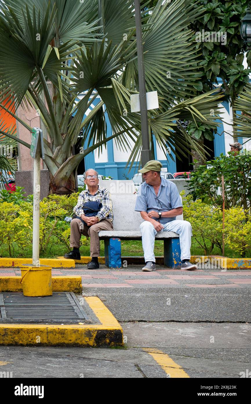 Salento, Quindio, Colombia - June 6 2022: Old Colombian Men Sitting in ...