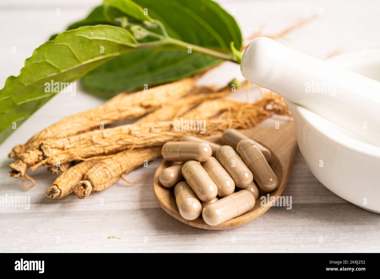 Ginseng, dried vegetable herb. Healthy food famous export food in Korea ...