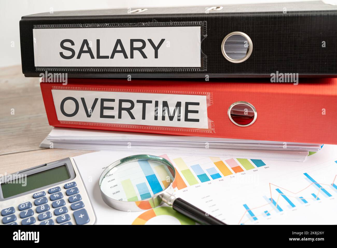 Salary overtime. Binder data finance report business with graph ...