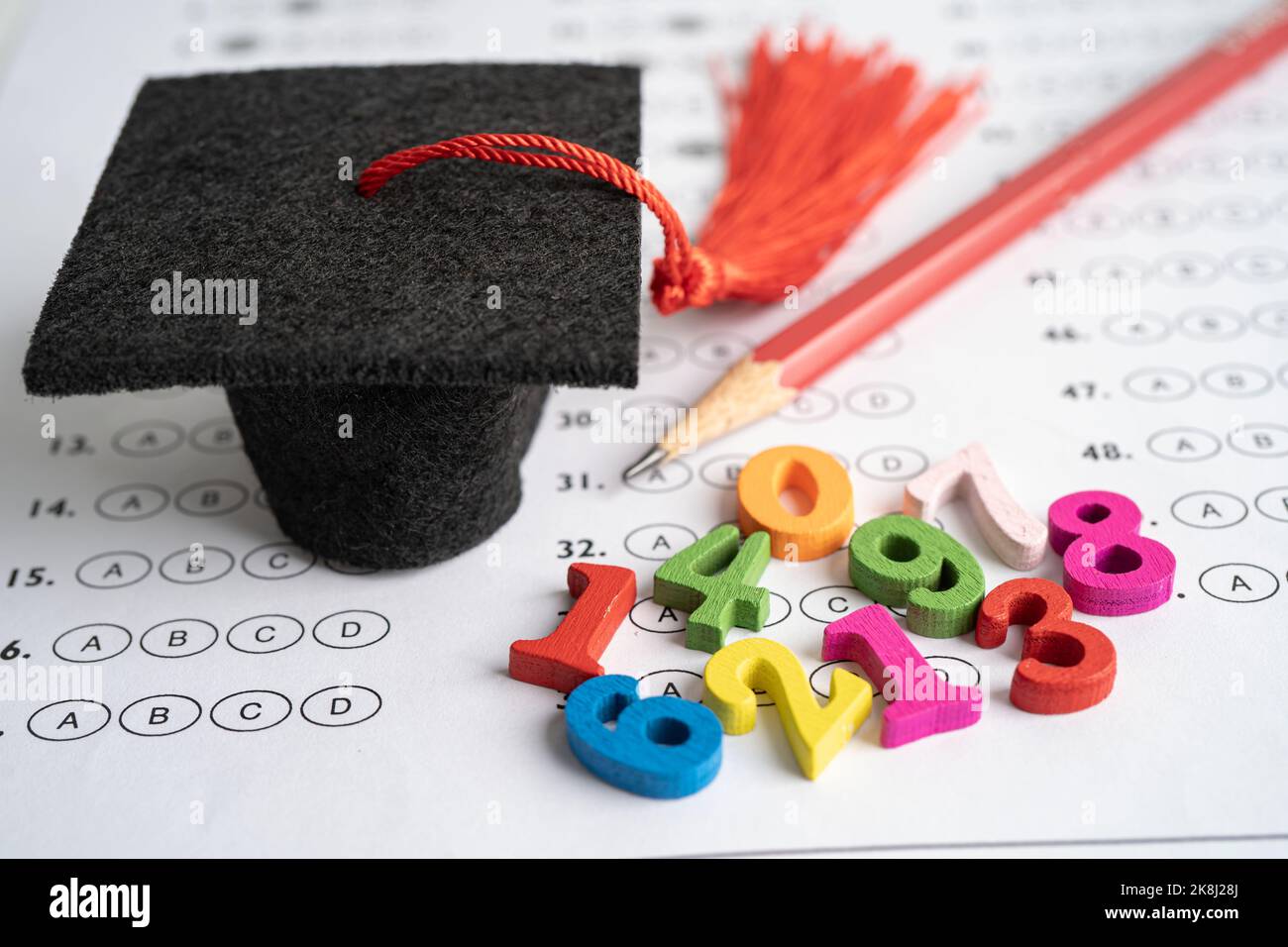 Math Number colorful with graduation hat and pencil on Answer sheet ...