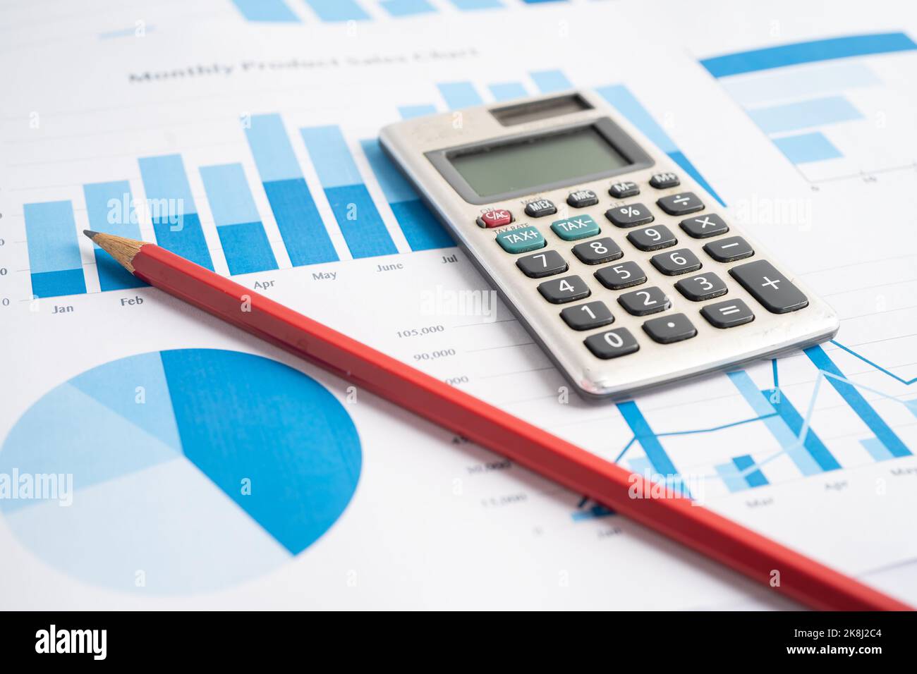 Calculator on chart and graph paper. Finance development, Banking ...