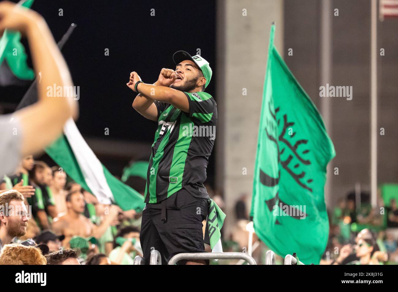 AUSTIN, TX - OCTOBER 23: Austin FC Supporter cheering with the crowd ...