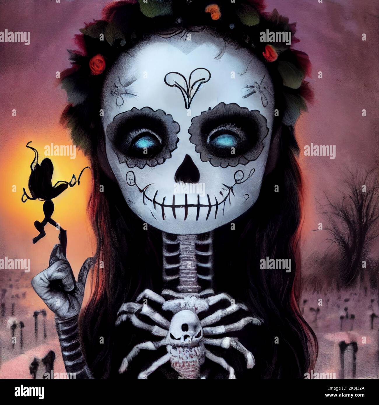 Sugar Skull decorated skeletons celebrating the Day of the Dead ...