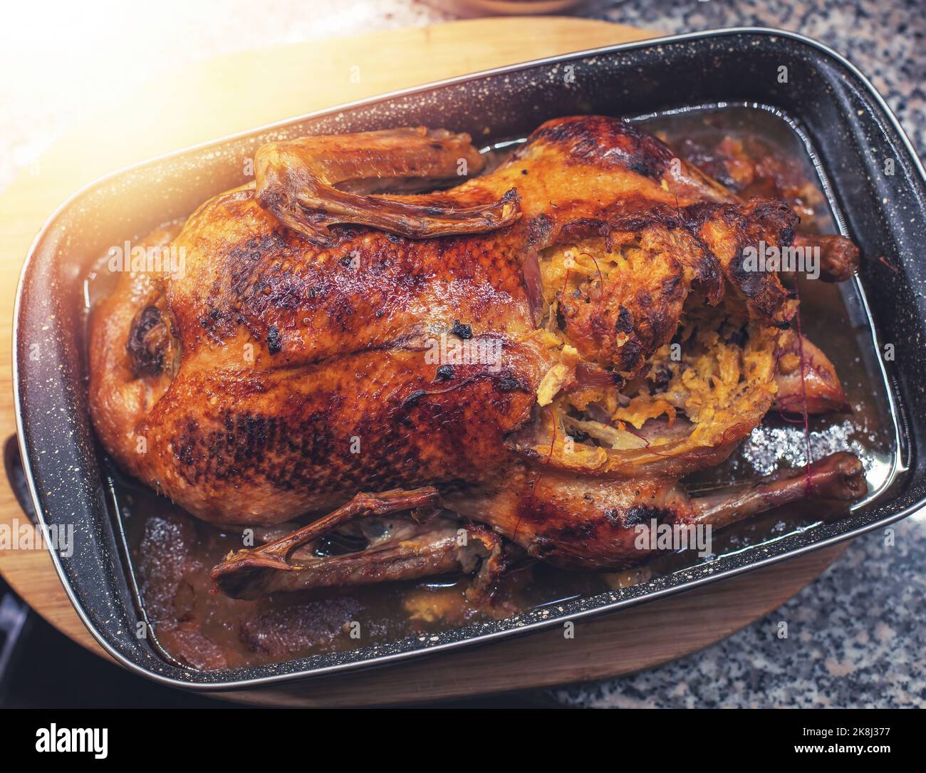 Homemade roasted duck in the baking tray. High quality photo Stock ...