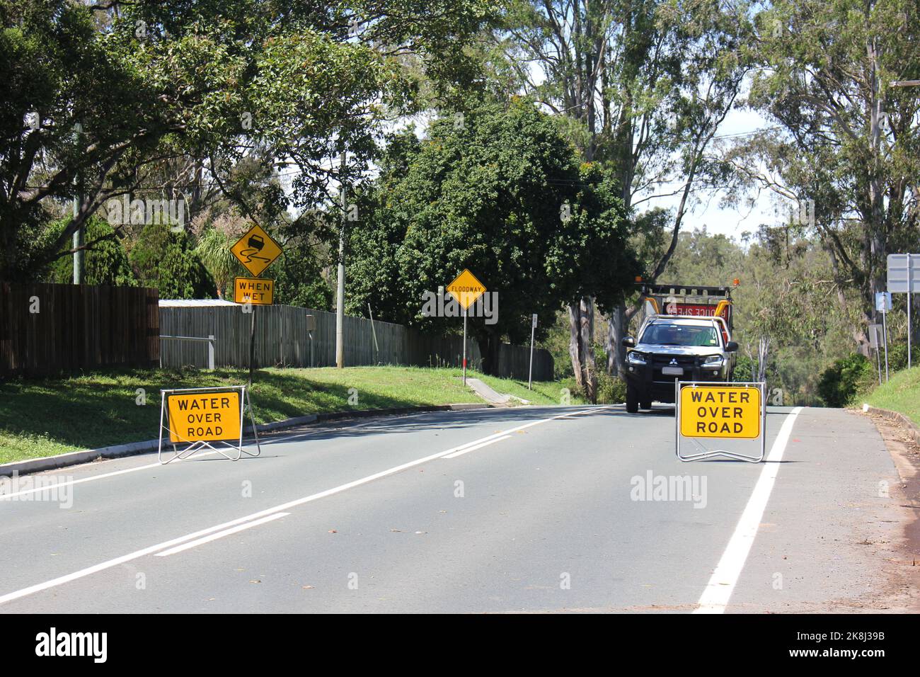 Road Closure Signs on Mt Crosby Road due to flooding in Brisbane ...