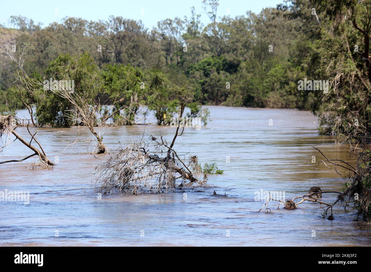 Floodwaters at Mount Crosby Road Colleges Crossing, Brisbane River ...