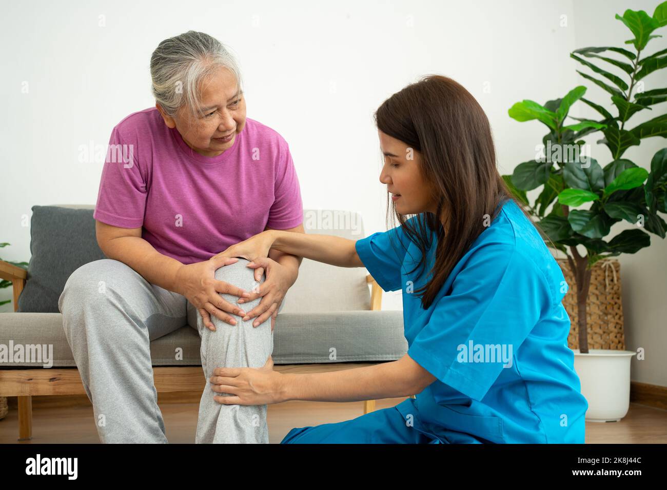 physiotherapist doctor or caregiver helping senior older woman ...