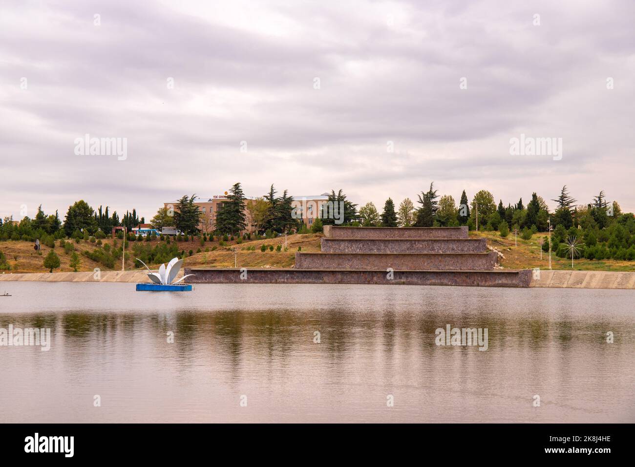 Ganja. Azerbaijan. 07.28.2021. Big beautiful lake in Heydar Aliyev park ...