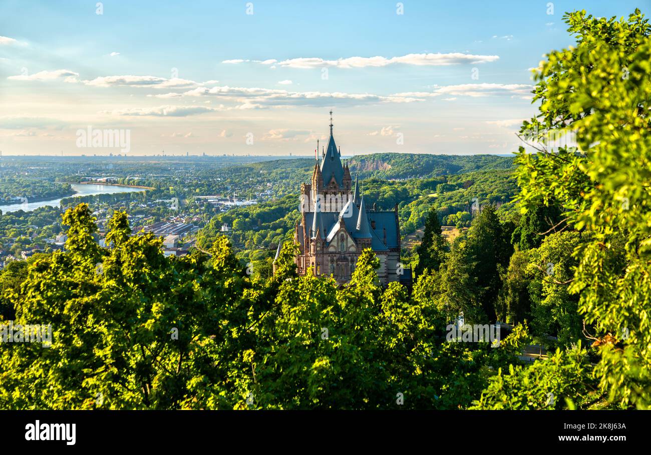 Drachenburg Castle in Koenigswinter above the Rhine river in North ...