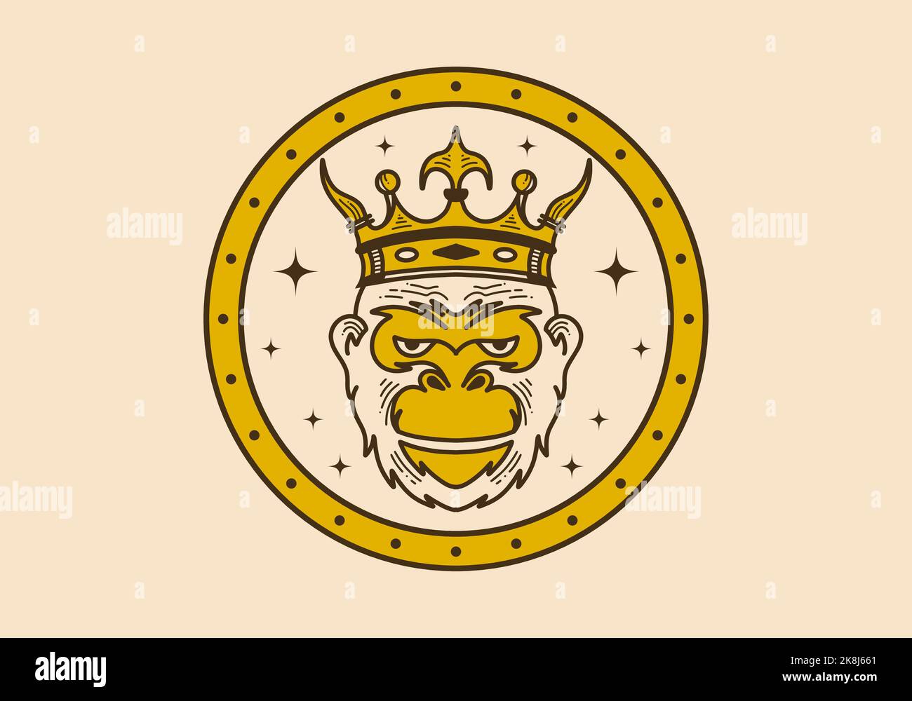 Vintage art illustration design of a apes head wearing crown Stock ...