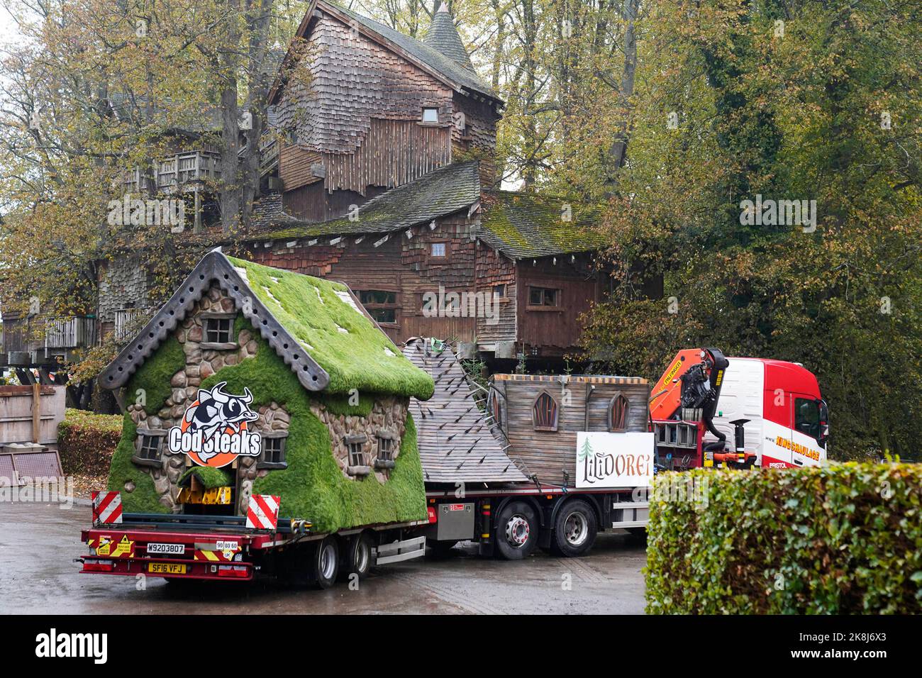 Editorial Use Only A Truck Carrying Two Clan Houses Arrives At The