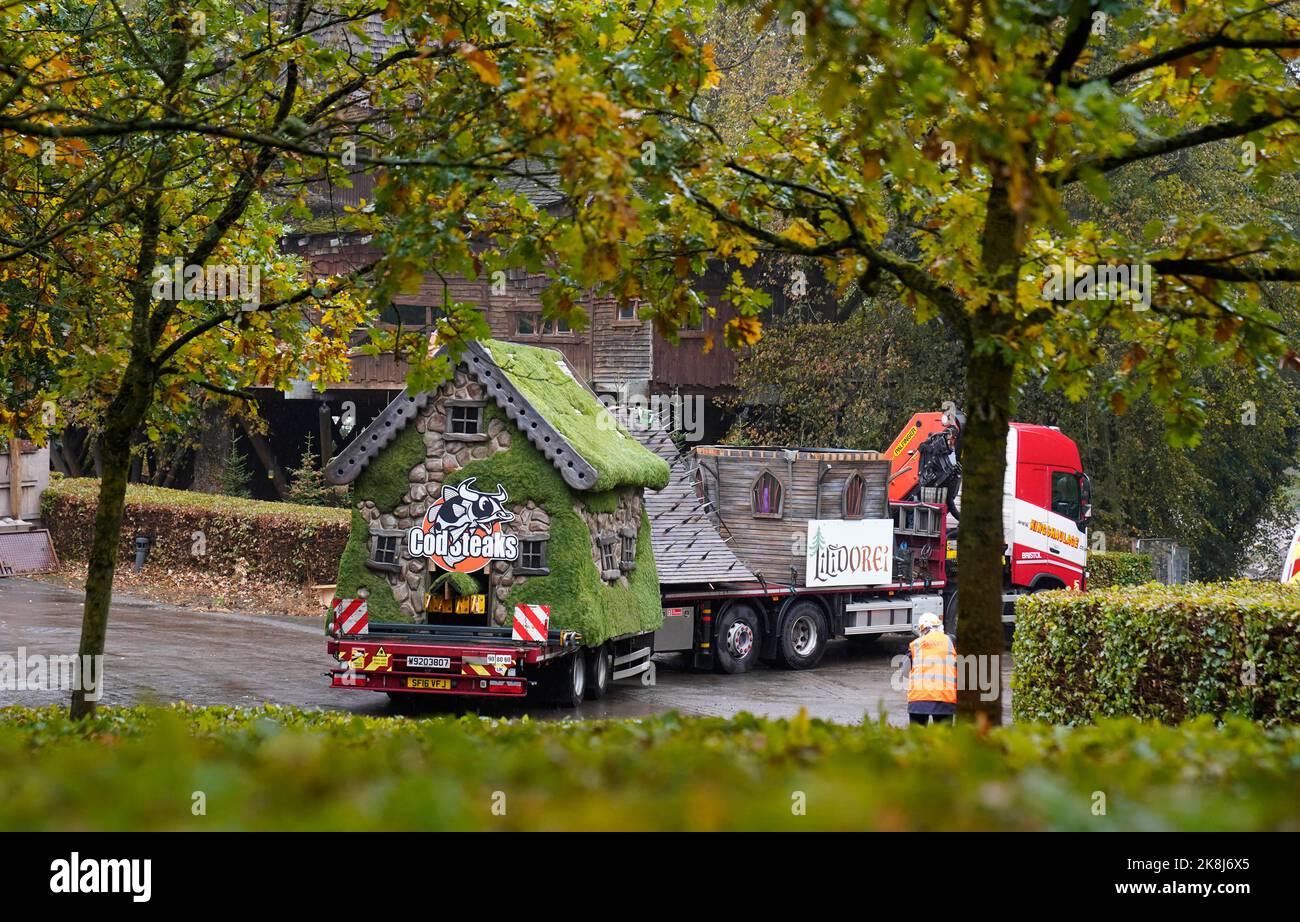 Editorial Use Only A Truck Carrying Two Clan Houses Arrives At The