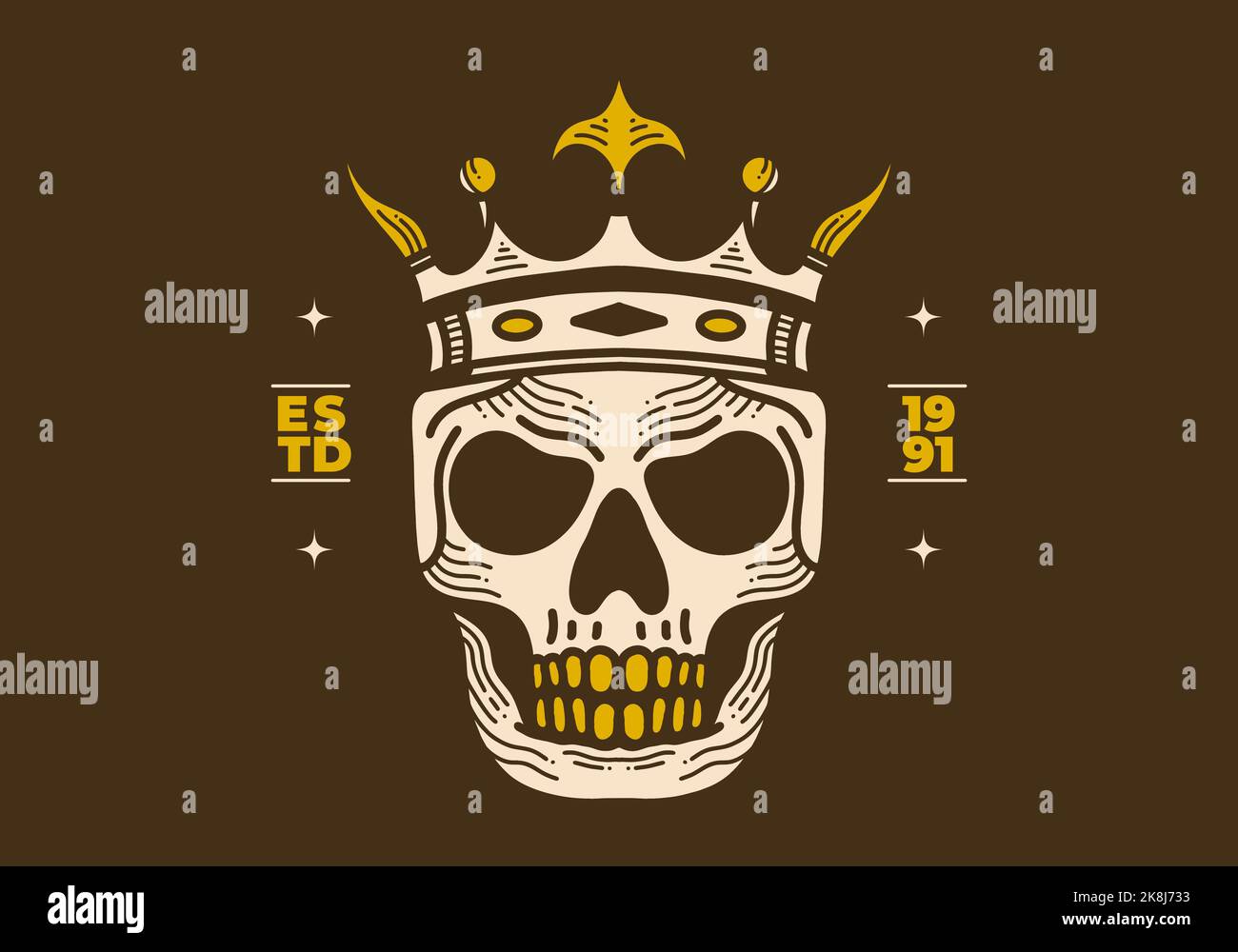 Vintage art illustration design of a skull wearing crown Stock Vector ...
