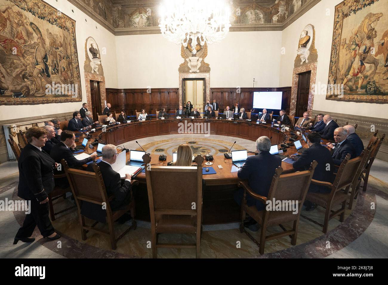 New Italian Prime Minister Giorgia Meloni rings the cabinet minister ...