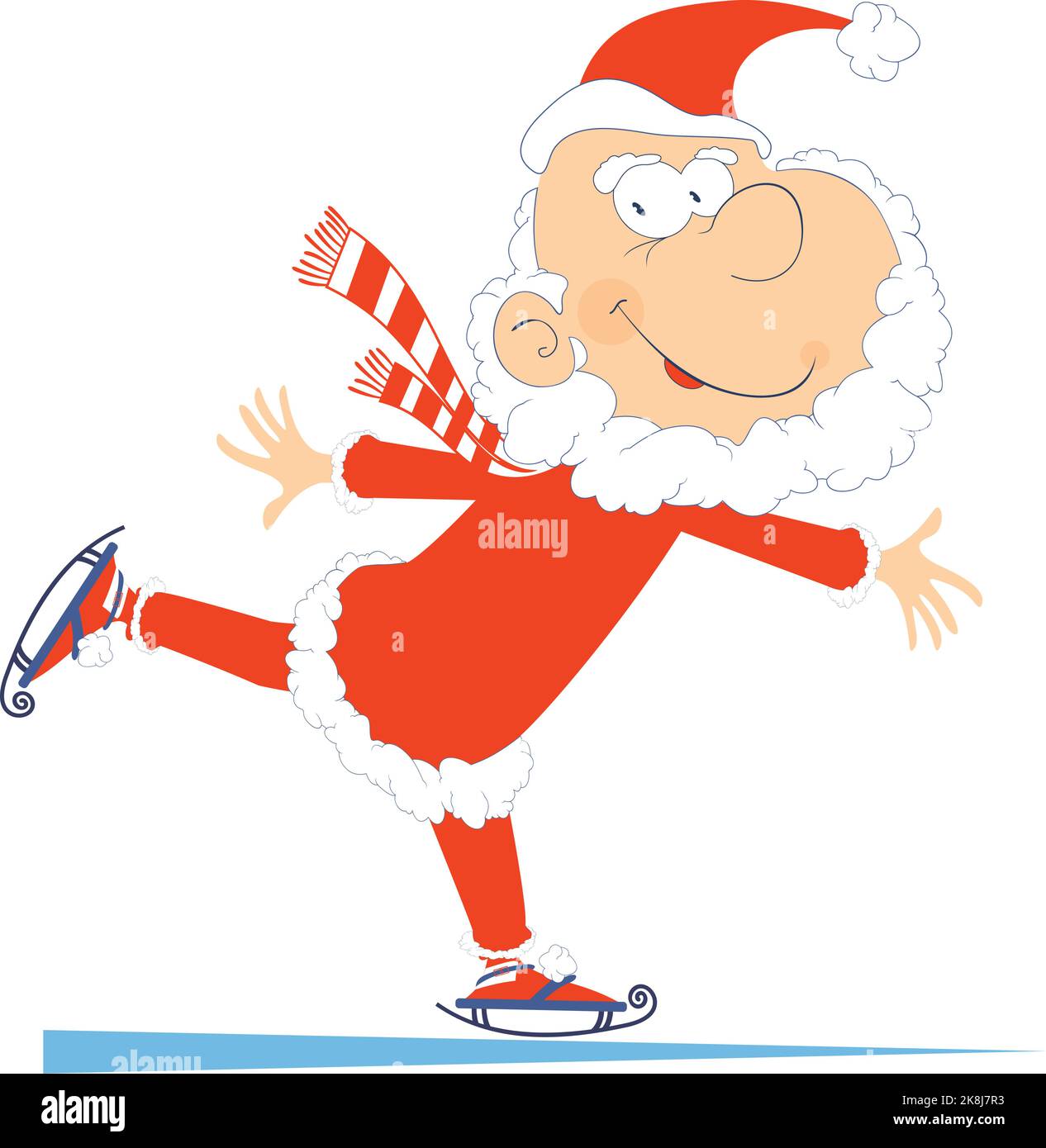 Santa Claus a skater isolated illustration. Skating cartoon Santa Claus ...