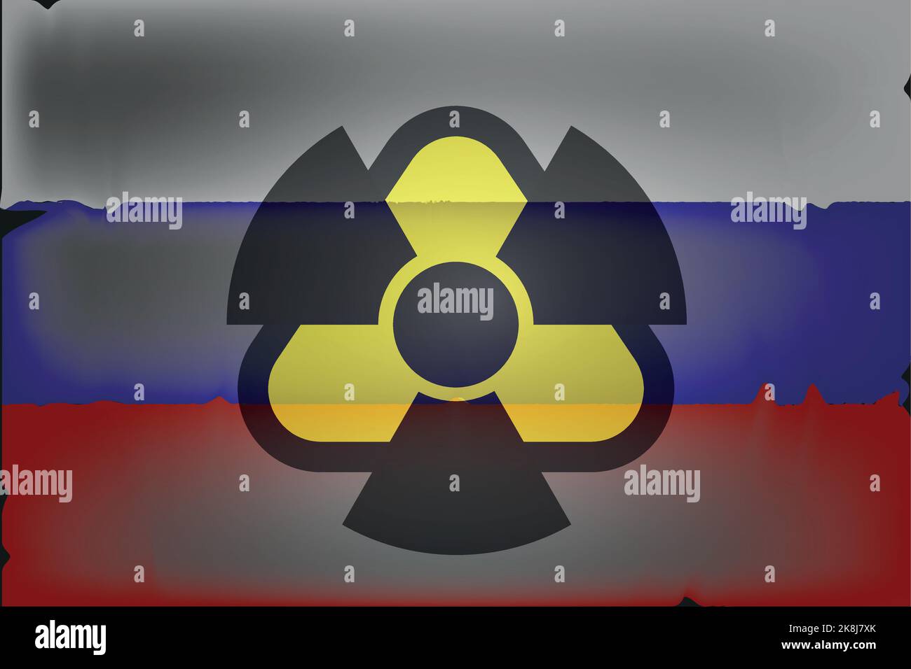 Nuclear danger sign on the background of the Russian flag. Sign of ...