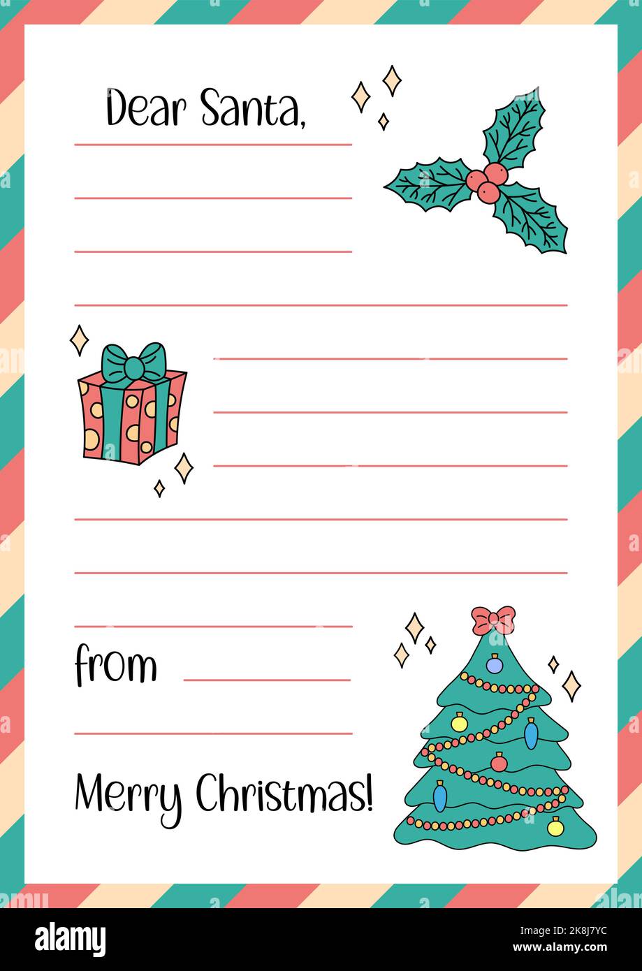 Letter to Santa Claus template. Christmas wishlist blank in cute doodle ...