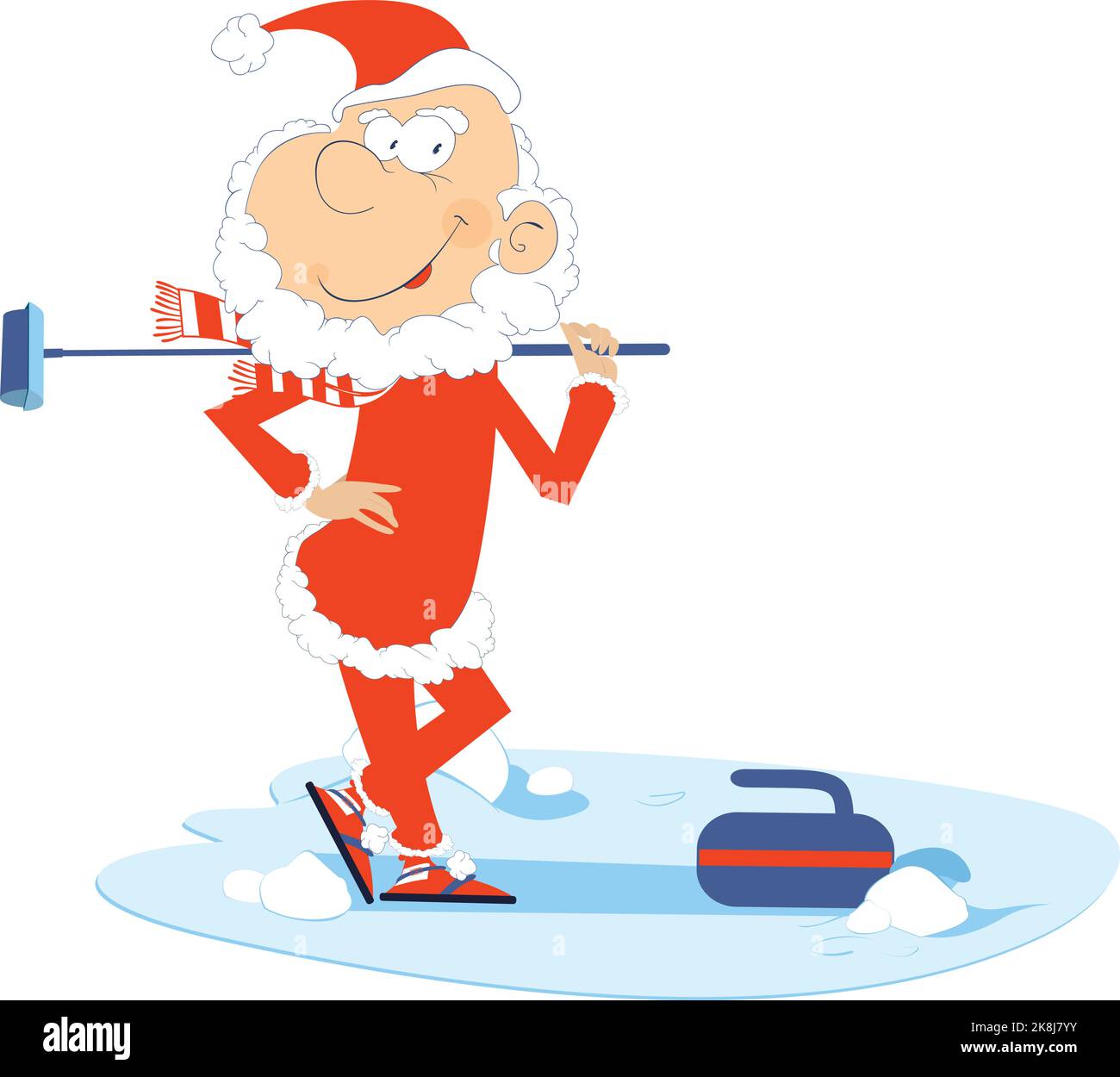 Santa Claus plays curling isolated illustration. Cartoon Santa Claus ...
