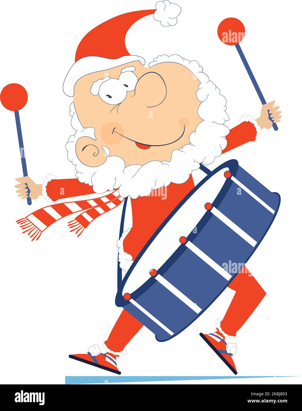 Funny Santa Claus beats a big drum illustration. Santa Claus beats a ...