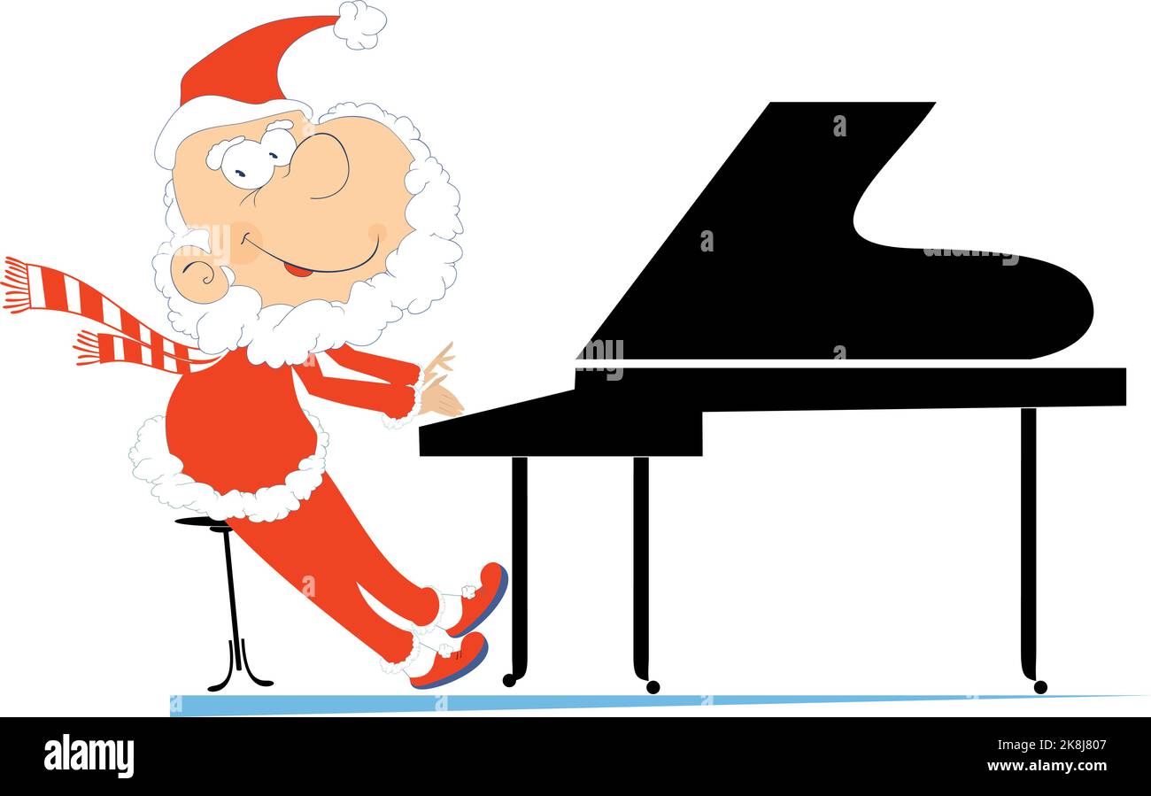 Santa Claus a pianist illustration. Cartoon smiling Santa Claus is ...