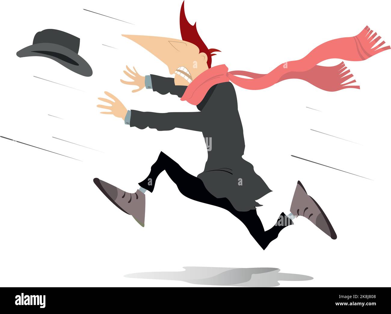 Running man. Strong wind. Lost hat. Funny man trying to catch a hat ...