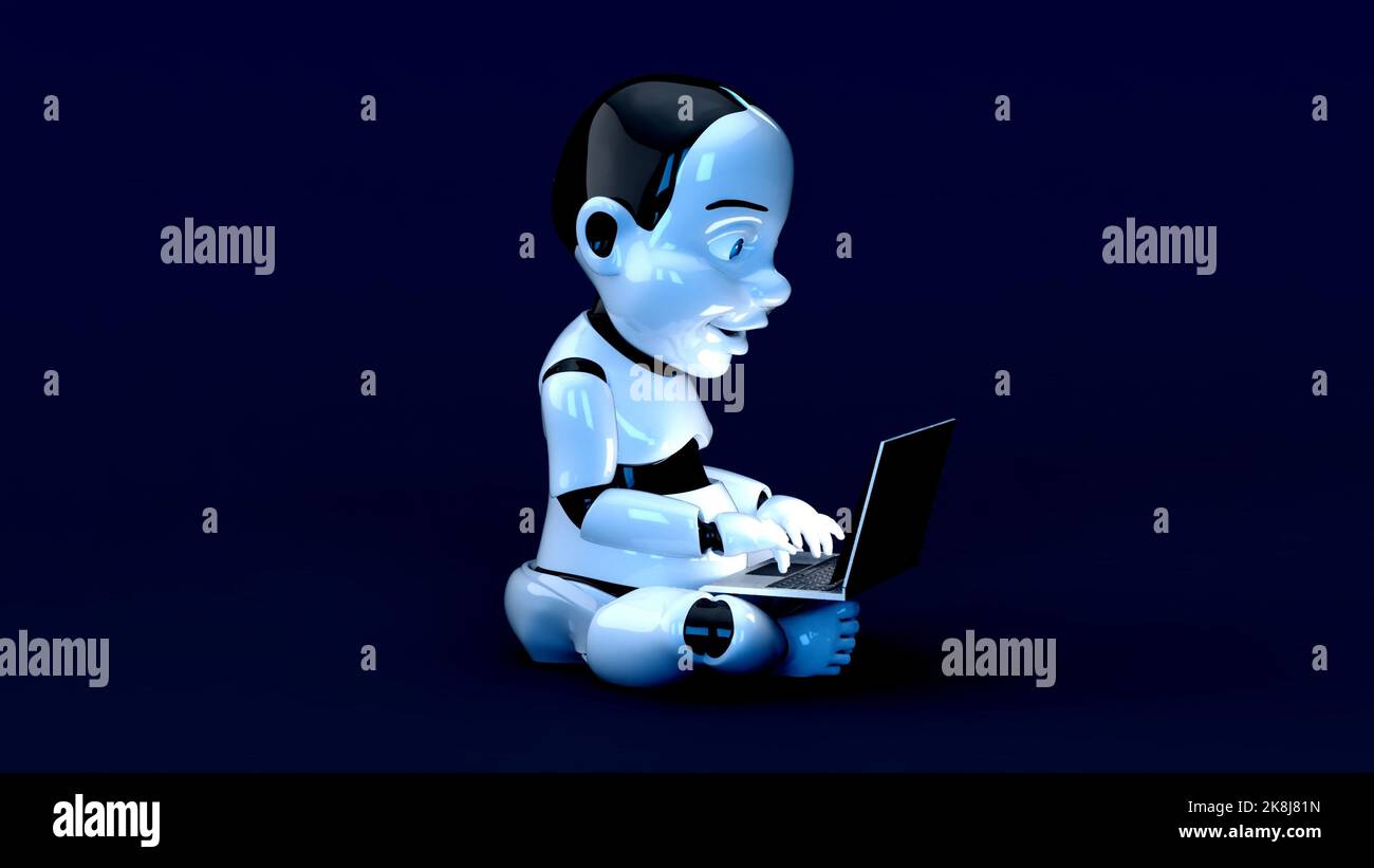 Fun 3D cartoon baby robot coding Stock Photo - Alamy