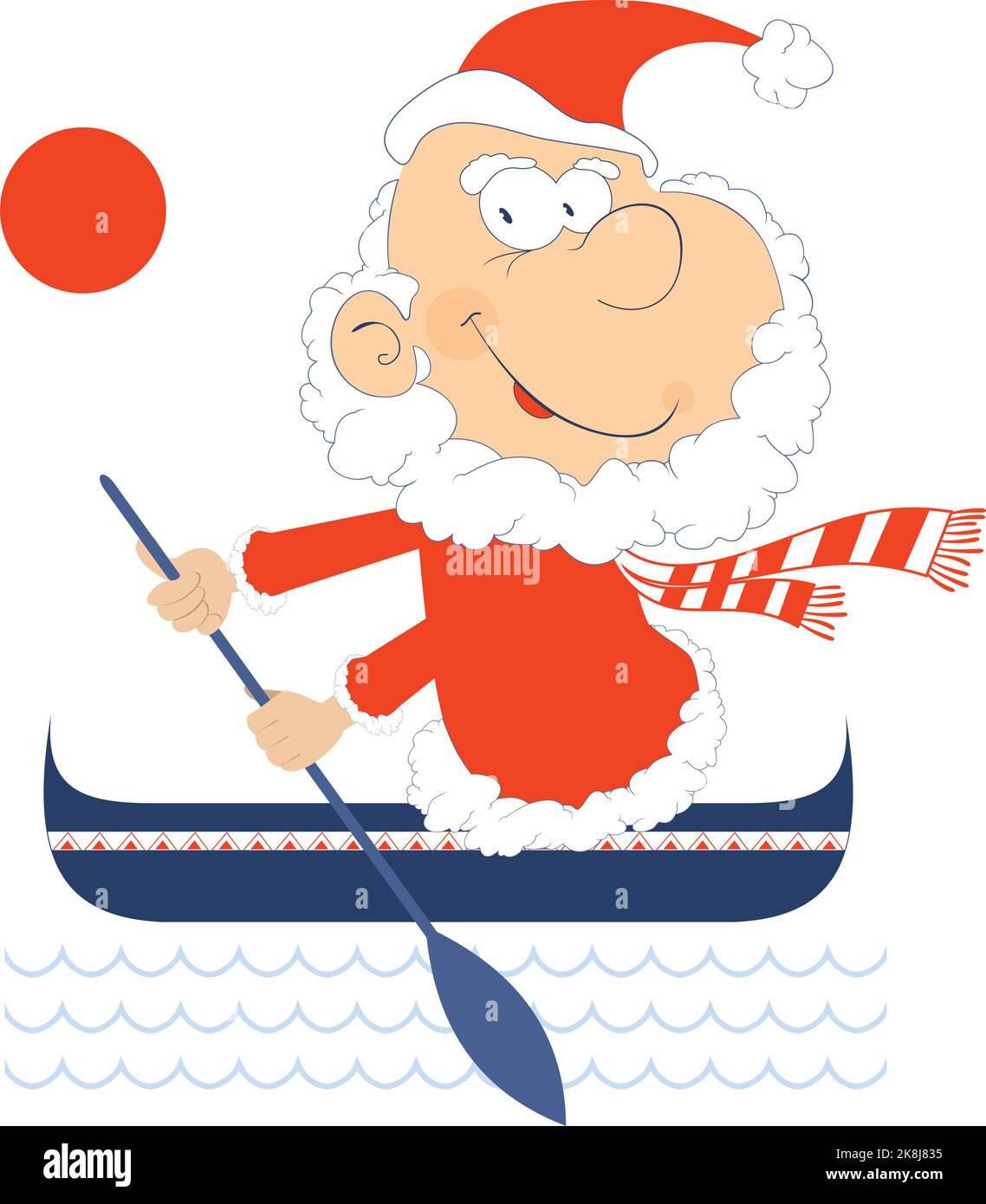 Funny Santa Claus rides on the boat illustration. Cartoon Santa Claus ...