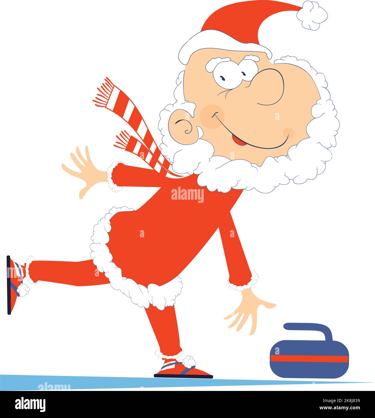 Santa Claus plays curling isolated illustration. Cartoon Santa Claus ...