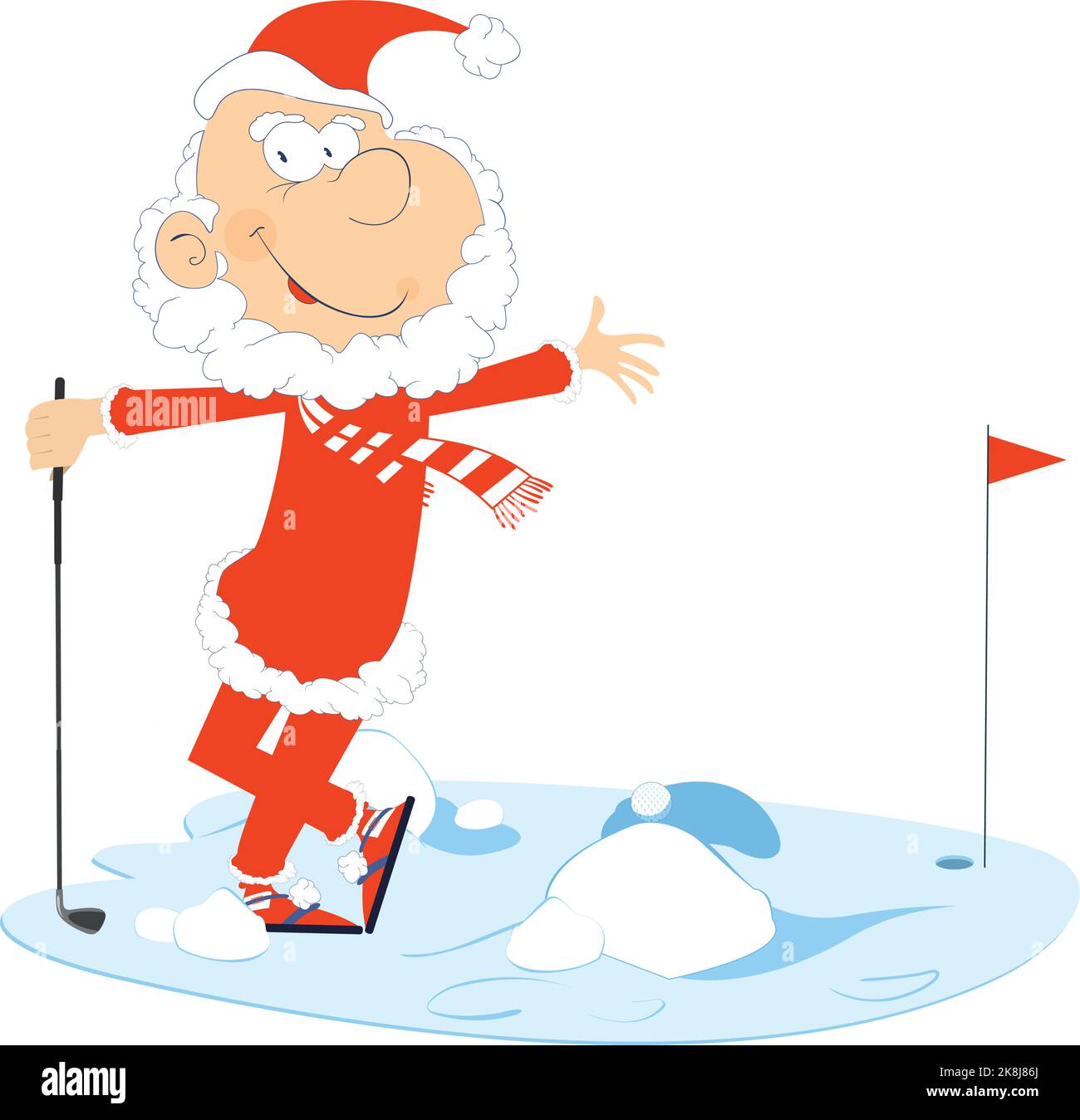 Funny Santa Claus plays golf illustration. Cartoon Santa Claus plays ...
