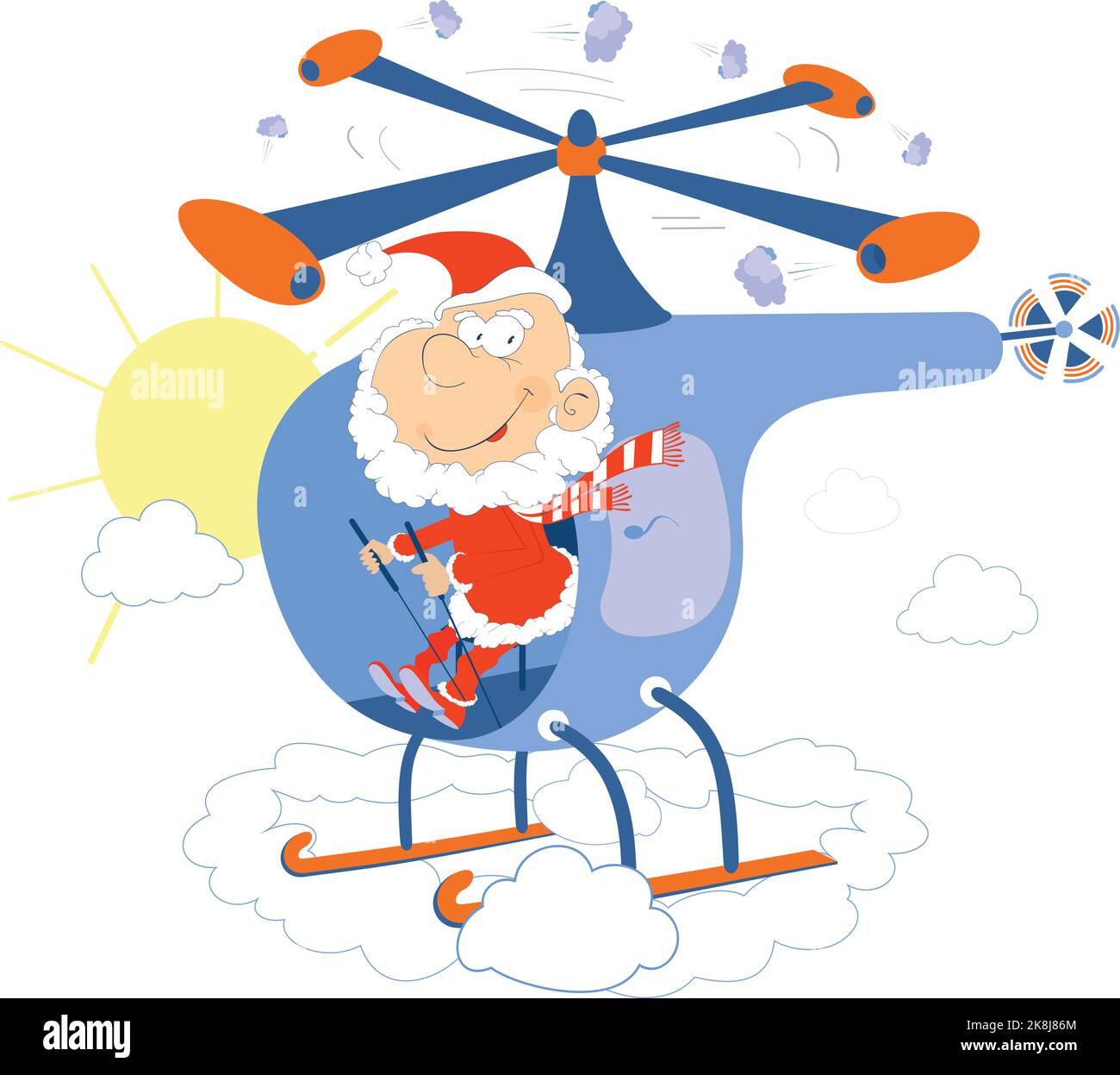 Santa Claus flies on the helicopter illustration. Funny pilot Santa ...