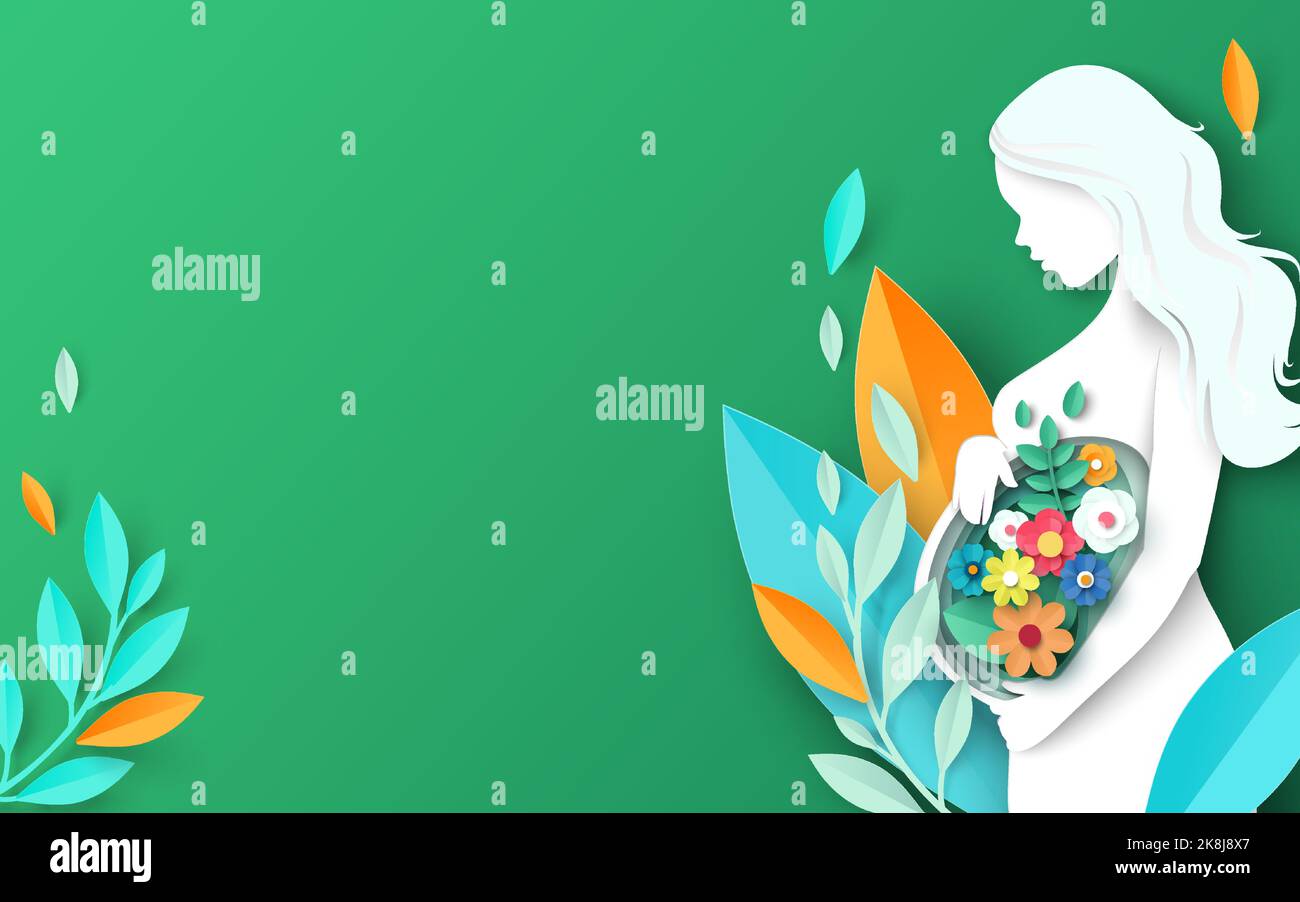 Pregnant woman with flower in stomach vector Stock Vector Image & Art ...