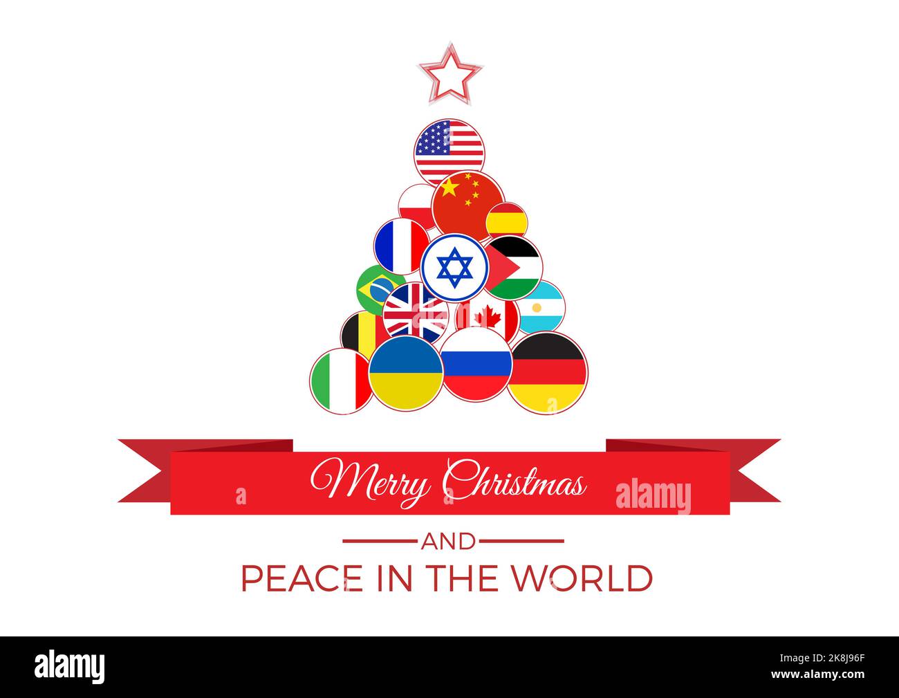 Christmas tree with national flags, world peace without wars. Vector ...