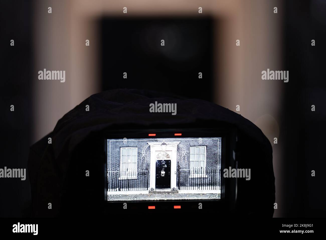 The number 10 door seen through a TV viewfinder in Downing Street ...