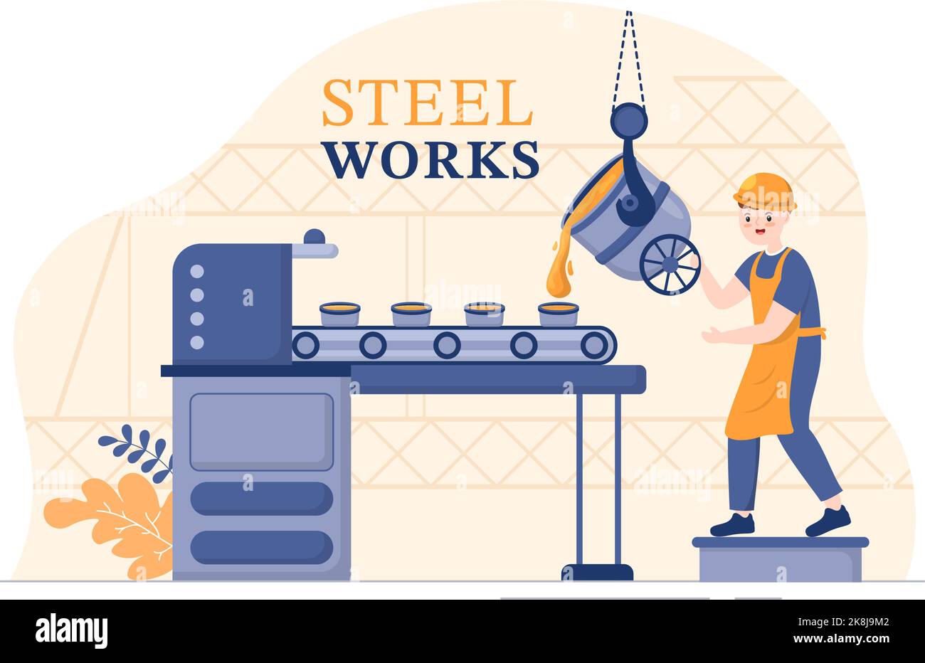 Steelworks With Resource Mining Smelting Of Metal In Big Foundry And Hot Steel Pouring In Flat