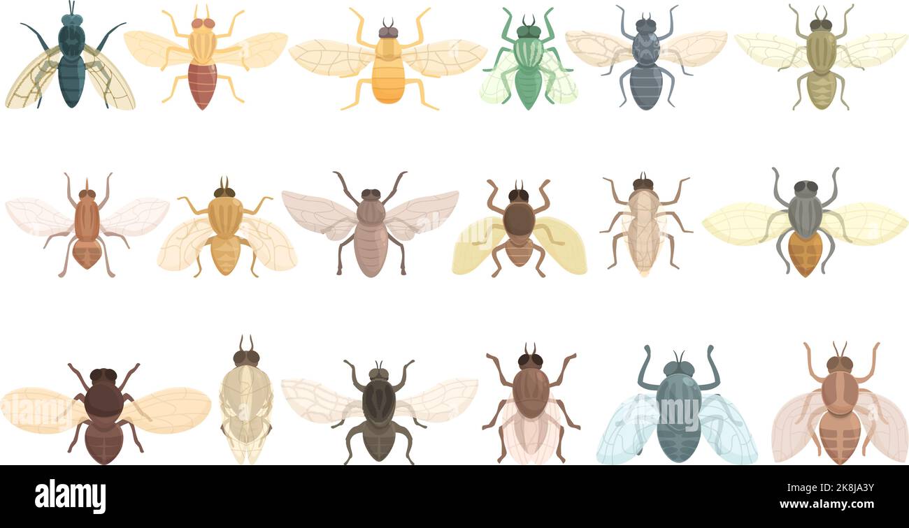 Tsetse fly icons set cartoon vector. Dangerous disease. Insect housefly ...