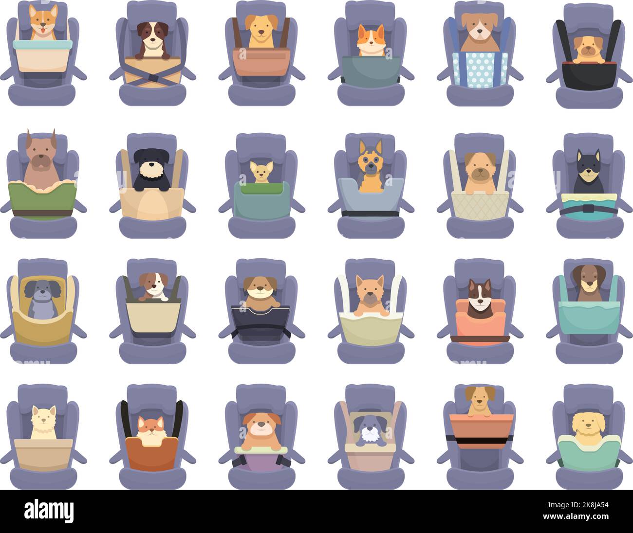 Dog car seats icons set cartoon vector. Belt pet. Travel seat Stock ...