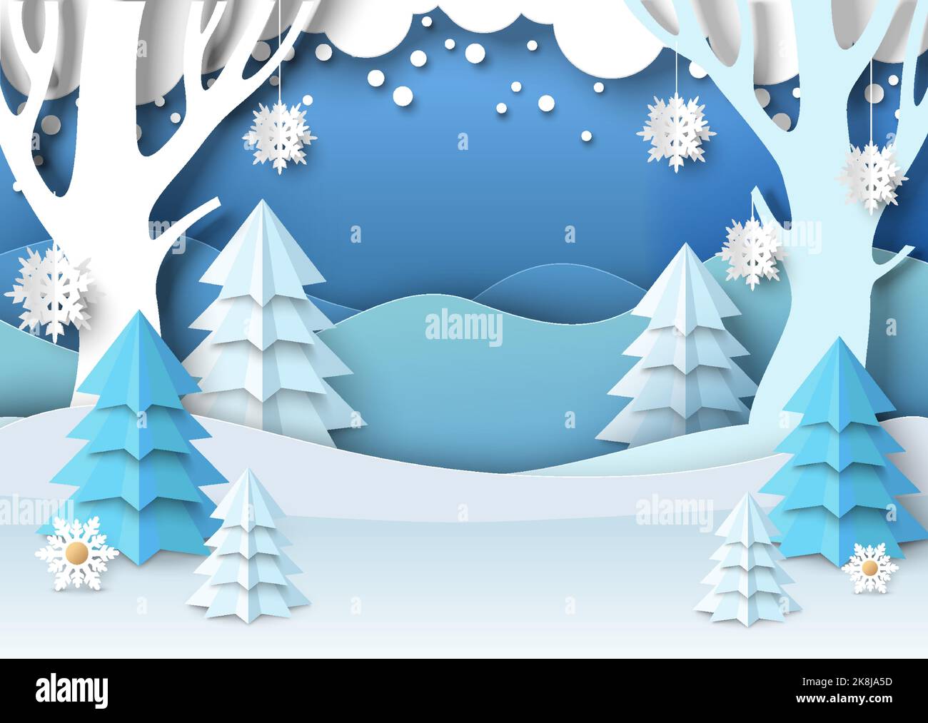 Winter vector background in paper cut art style Stock Vector Image ...